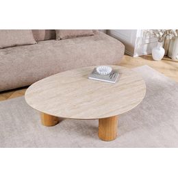 Riess Ambiente Stilvoller Couchtisch ORGANIKO 110cm natur Eiche Travertin Keramik Riess-Ambiente Sofatisch Wohnzimmertisch organisch
