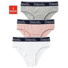 Slip BENCH., M&auml;dchen, Gr. 134/140, 3 Stk., pink (rose, wei&szlig;, grau meliert), Jersey, Obermaterial: 90% Baumwolle, 10% Elasthan (LYCRA), unifarben, k&ouml;rpernah, Unterhosen Slip, mit Logo Webbund