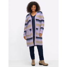 sheego Gro&szlig;e Gr&ouml;&szlig;en Strickmantel mit Blockstreifen, flieder-taubenblau-geringelt, Gr&ouml;&szlig;e 52/54 - Damen