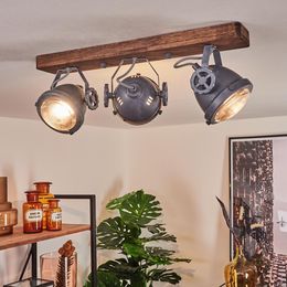 hofstein Herford Deckenleuchte Grau, Holz dunkel, 3-flammig