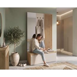 Garderobenpaneel Home Affaire, B:120cm H:202cm T:34cm, beige, Holzwerkstoff, Garderobenpaneele, "LANDUVA Garderobe mit Schuhschrank, Spiegel und