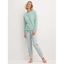 Calida Damen Schlafanzug "Sweet Dreams", Gr. Llight aqua, Interlock, Obermaterial: 100% Baumwolle, Homewear-Sets, Langarm, Rundhals,