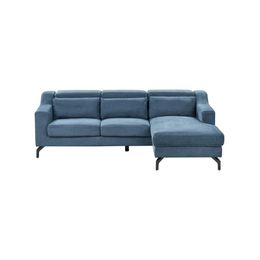 Beliani Ecksofa GLOSLI in Blau/Schwarz - (W) 220 x (H) 94 x (L) 157 cm linksseitig | Gr.: onesize