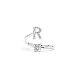 Luxenter Ring mit funkelnden Zirkonia-Steinen, silberfarben &ndash; Alphabet | Gr.: onesize