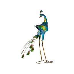 Beliani Gartenfigur PEACOCK in Blau/Bunt - (W) 26 x (H) 75 x (L) 18 cm | Gr.: onesize