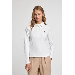 Poloshirt wei&szlig; mit langen &Auml;rmeln, F&uuml;nf-Knopf-Kragen und gesticktem Rigby Go-Logo