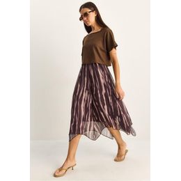 Abstraktes Print Boot-Ausschnitt Midi-Kleid