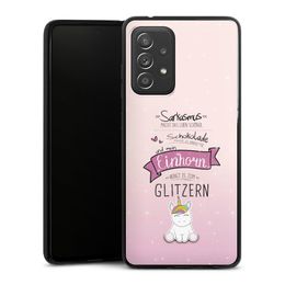 DeinDesign Galaxy A52s 5G Handy Slim Case extra d&uuml;nn Silikon Handyh&uuml;lle schwarz H&uuml;lle Glitzer Statement Einhorn Silikon Slim Case