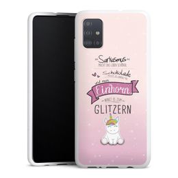 DeinDesign Galaxy A51 Handy Silikon H&uuml;lle Case wei&szlig; Handyh&uuml;lle Glitzer Statement Einhorn Silikon Case