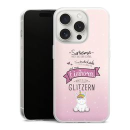DeinDesign iPhone 15 Pro Handy Slim Case Silikon Handyh&uuml;lle transparent H&uuml;lle extra d&uuml;nn Glitzer Statement Einhorn Silikon Slim Case