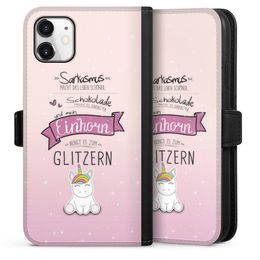 DeinDesign iPhone 11 Handy Klapph&uuml;lle Handyh&uuml;lle aus Kunst Leder schwarz Flip Case Glitzer Statement Einhorn Sideflip mit Lasche