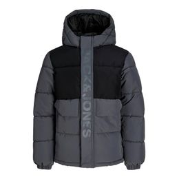 Jack & Jones Jungen Steppjacke "JCOSPEED PUFFER SN JNR"turbulence detail:schwarz blocking, tone in tone print, Gr. 164, JACK & JONES JUNIOR, unifarben mit