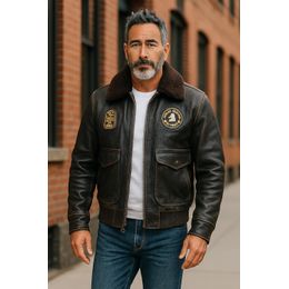 Schwarze Bomberjacke aus Leder f&uuml;r Herren mit Schaffellkragen G-1 &ndash; Ararat