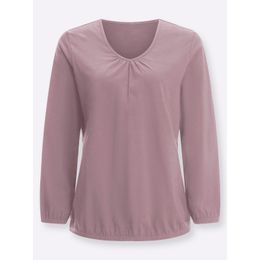 WITT Damen Langarmshirt mit Raffung am Ausschnitt, mauve, Gr&ouml;&szlig;e 48