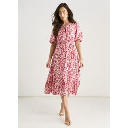 Midi-Kleid mit rotem Paisley-Muster und elastischem Bund