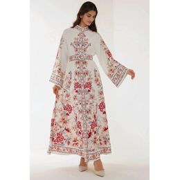 Bedrucktes Maxikleid mit langen &Auml;rmeln und G&uuml;rtel