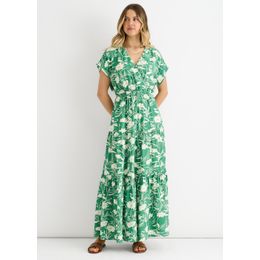 Gr&uuml;nes Maxikleid mit Blumenmuster und elastischem Bund