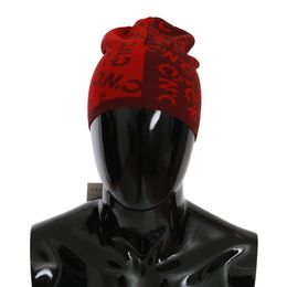 Costume National Men's Red Wool Blend Branded Beanie Hat (bonnet de laine rouge)