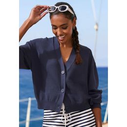 French Connection Strickjacke blau Gr. 32/34 f&uuml;r Damen. Mit tiefer V-Ausschnitt. Figurumspielend