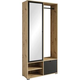P & B Garderobe Dino, Schwarz, Eiche Artisan, Holzwerkstoff, 90x190x33 cm, Fsc, Garderobe, Garderoben-Set & Garderoben-Serien, Garderoben-Sets