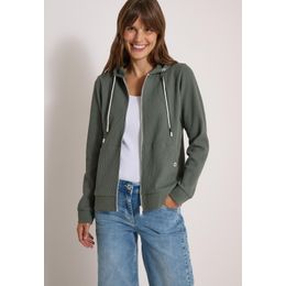 Cecil Damen Cardigandried olive gr&uuml;n, Gr. L, unifarben, Web, 58% Polyester, 39% Baumwolle, 3% Elasthan, Strickjacken, mit Kapuze mit Tunnelzugband