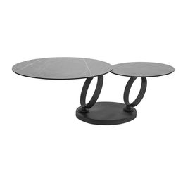 Dieter Knoll Collection Dieter Knoll Couchtisch, Grau, Schwarz, Metall, Glas, Keramik, rund, rund, Bodenplatte, 80x43x80-133.5 cm, ausziehbar, Wohnzimmer, Wohnzimmertische, Couchtische, Couchtische Glas