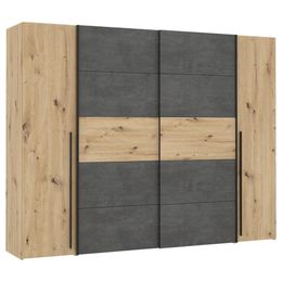 Mid.you Kleiderschrank Forte Narago, Eiche, Dunkelgrau, Metall, Kunststoff, Holzwerkstoff, 10 F&auml;cher, 270x210x61 cm, Schlafzimmer, Kleiderschr&auml;nke, Dreht&uuml;renschr&auml;nke
