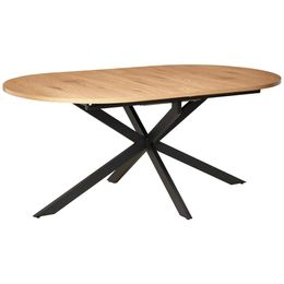 Mid.you Esstisch, Schwarz, Eiche, Metall, Holzwerkstoff, oval, Flachrohr, 100x75x180-220 cm, Bsci, ausziehbar, Esszimmer, Tische, Esstische, Esstische oval