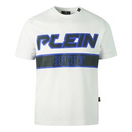 Plein Sport Blau Block Logo Wei&szlig;es T-Shirt