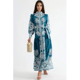 Maxikleid mit Stehkragen und G&uuml;rtel