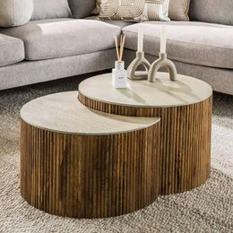 Pharao24.de Zweisatztisch Couchtische aus Mangobaum Massivholz in modernem Design (zweiteilig)