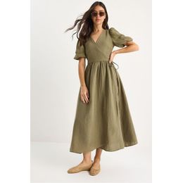 Strukturiertes V-Ausschnitt Midikleid mit Wickelverschluss