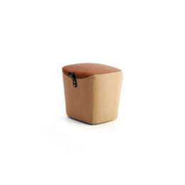 Leyform Hocker, mit schwarzem Ledergriff, B 520 x T 440 x H 515 mm, Wollmischgewebe/Holz, Dunkelorange/Hellorange