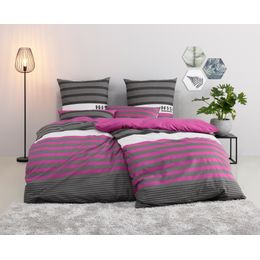 Bettw&auml;sche OTTO HOME, lila, Linon, Obermaterial: 100% Baumwolle, Bettw&auml;sche, "Majoran", gestreifte Bettw&auml;sche in 4 Qualit&auml;ten, Marke H.I.S by OTTO