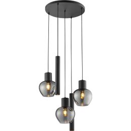 Brilliant Pendelleuchte "Ligari", 3, &Oslash; 68cm, 1 Stk., rundschwarz, rauchglas, Esszimmer, Leuchten, H&ouml;he 150 cm, Fassung E27, teilw. GU 10, Aluminium