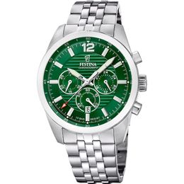 Festina Herren Chronograph "Timeless Chronograph"silberfarben, gr&uuml;n, Armbanduhren, Quarzuhr, Armbanduhr, Herrenuhr, Edelstahlarmband, analog, Tag