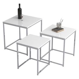 Couchtisch Vcm, B:40cm T:42cm, wei&szlig;, Wohnzimmer, Tische, "3-tlg. Set Beistelltisch Couchtisch Sofatisch"