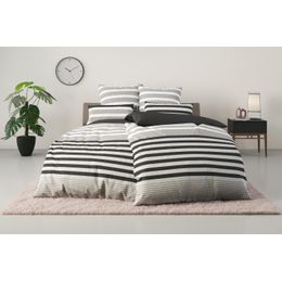 Bettw&auml;sche OTTO HOME, grau, Polycotton recycelt, Obermaterial: 52% Polyester, 48% Baumwolle, Bettw&auml;sche, "Majoran", gestreifte Bettw&auml;sche in 4