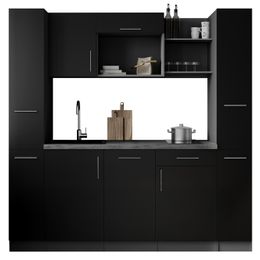 K&uuml;che respekta, B:205cm H:205cm T:60cm, schwarz, Komplettk&uuml;chen-Sets, "Oliver", zerlegt, wahlweise mit Mikrowelle, mit Soft Close, Breite 205 cm