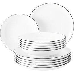 Seltmann Weiden Tafelservice "Teller Set, Geschirr-Set Lido Black Line", 12 Stk., schwarz-wei&szlig;, Geschirr-Sets, Suppenteller, 12 Teile, f&uuml;r 6
