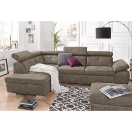 Ecksofa, B:274cm H:81cm T:206cm, grau, exxpo - SOFA FASHION, NaturLEDER (echtes Rindsleder) in Sitz und R&uuml;cken. Korpus in passendem Kunstleder