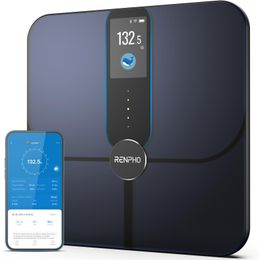 RENPHO K&ouml;rper-Analyse-Waage "Elis Nova WIFI Smart Body Scale A031", schwarz, Glas, ITO-Folie (Elektrode f&uuml;r die K&ouml;rperfettmessung), B:29,7cm H:3cm