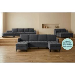 Wohnlandschaft DOREL HOME, B:254cm H:80cm T:127cm, grau, 93% Polyester, 7% Nylon, Sofas, "LINDHUS, Cord, Modulsofa, verschiedene Stellvarianten",