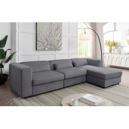Ecksofa OTTO HOME, B:307cm H:71cm T:155cm, grau, 100% PES, Wohnzimmer, Sofas, "Uno, L-Form, Breite: 307cm", beidseitig montierbarem Longchair,mit
