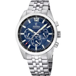 Festina Herren Chronograph "Timeless Chronograph"silberfarben, dunkelblau, Armbanduhren, Quarzuhr, Armbanduhr, Herrenuhr, Edelstahlarmband, analog,
