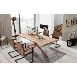 Esstisch Sit, B:160cm H:77cm T:90cm, braun, K&uuml;che, Tische, "Kigali Mango Massivholz mit nat&uuml;rlicher Baumkante und Stern-Gestell", Markantes