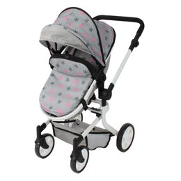 Bayer Chic 2000 CHIC2000 Kinder Kombi-Puppenwagen "Mika"sternchen grau, Kunststoff, Metall, Stoff, B:41cm H:82cm T:73cm, Puppenwagen, mit schwenkbaren Vorderr&auml;dern
