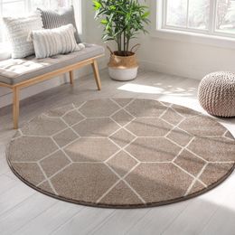 Teppich Sanat, H:10mm &Oslash;:150cm, beige, Kunstfaser, Wohnzimmer, Teppiche, "Trellis, auch als L&auml;ufer und Rund", Kurzflor, skandi, boho, gro&szlig;e