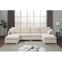 Wohnlandschaft OTTO HOME, B:310cm H:87cm T:88cm, beige, Sofas, modularer 4-Sitzer mit 2 Hockern, weicher Cordbezug
