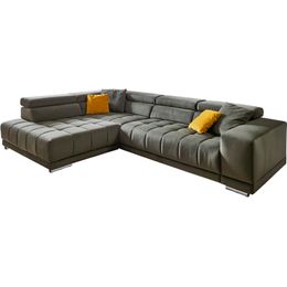Ecksofa DIE PLANBAR, B:323cm H:73cm T:222cm, grau, 100% Polyester, Wohnzimmer, Sofas, "MP-IN15053 L-Form breiter Schenkel", mit Kopfteilverstellung,